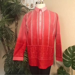 Shirts | Red Monochromatic Pina Silk Barong Tagalog With Exquisite ...